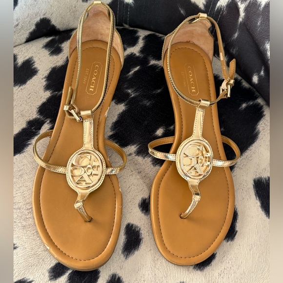 Coach | Shoes | Coach Tan Gold Vipor Wedge Sandals Sz 7b | Poshmark